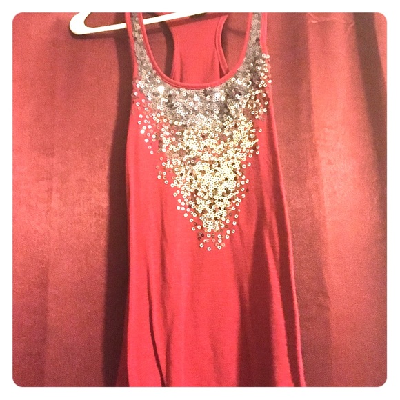 Daytrip | Tops | Red Tank With Silver Sparkly Sequins | Poshmark